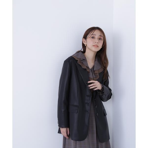 ナチュラルビューティーベーシック（NATURAL BEAUTY BASIC）/フェイクレザーシングルテーラードジャケット