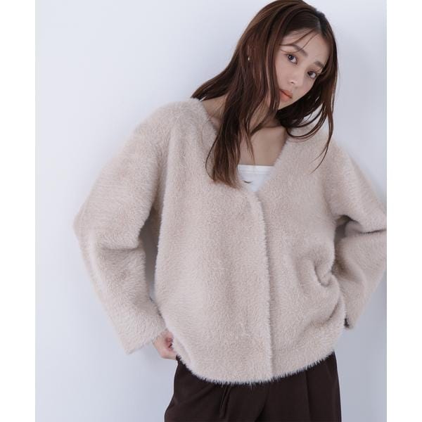 ナチュラルビューティーベーシック（NATURAL BEAUTY BASIC）/Vネックシャギー接結コーディガン