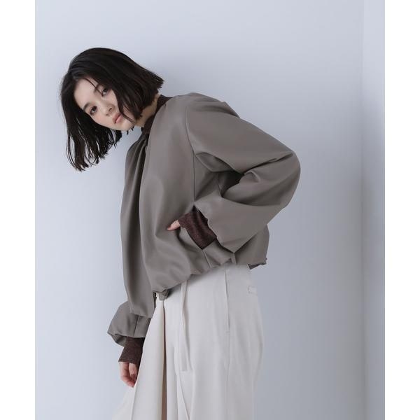 ナチュラルビューティーベーシック（NATURAL BEAUTY BASIC）/フェイクレザーギャザーブルゾン