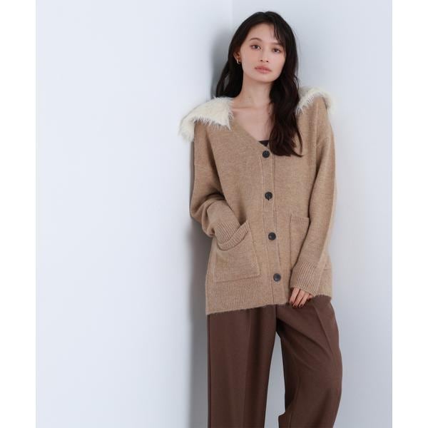 ナチュラルビューティーベーシック（NATURAL BEAUTY BASIC）/フェイクファー付ボクシーカーディガン