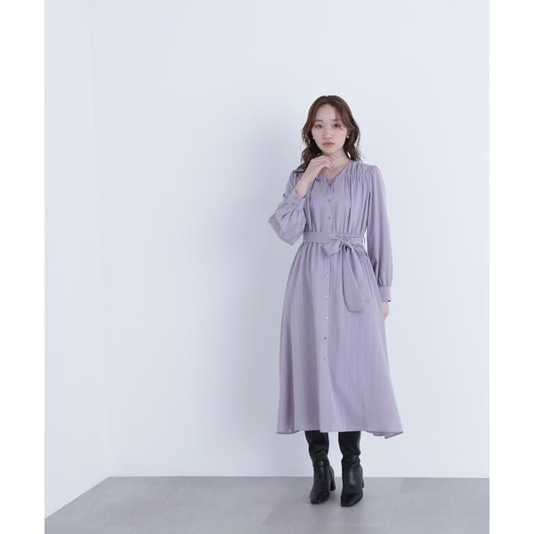 ナチュラルビューティーベーシック（NATURAL BEAUTY BASIC）/ベルテッドシャドーストライプワンピース