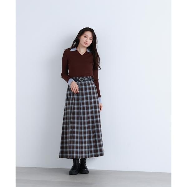 ナチュラルビューティーベーシック（NATURAL BEAUTY BASIC）/ベルテッドチェックプリーツスカート