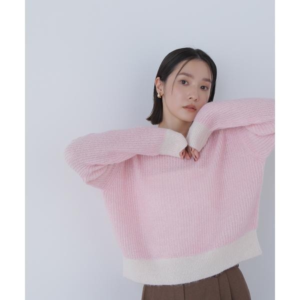 ナチュラルビューティーベーシック（NATURAL BEAUTY BASIC）/配色リブボクシーニット