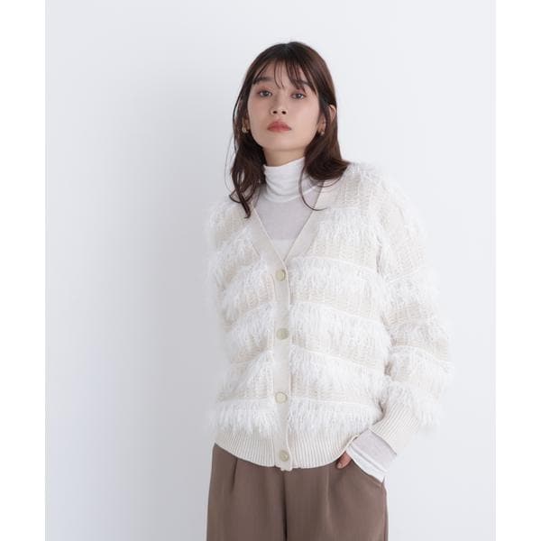 ナチュラルビューティーベーシック（NATURAL BEAUTY BASIC）/フリンジボーダーカーディガン