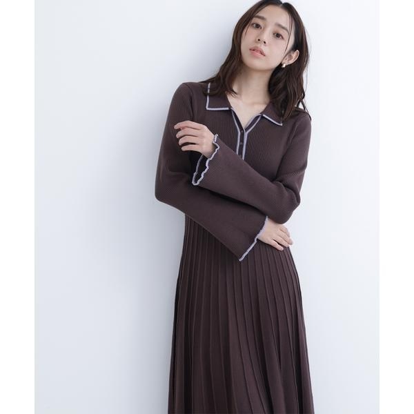 ナチュラルビューティーベーシック（NATURAL BEAUTY BASIC）/スキッパーバイカラーニットワンピース