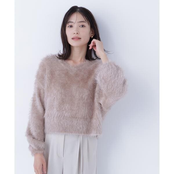 ナチュラルビューティーベーシック（NATURAL BEAUTY BASIC）/ヘアリーラメニットシリーズ Vネックニット