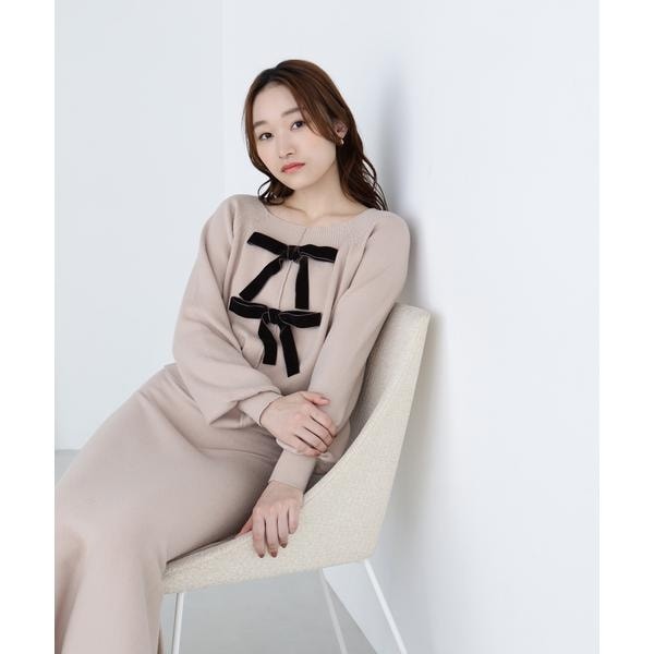 ナチュラルビューティーベーシック（NATURAL BEAUTY BASIC）/ベロアリボンニットセットアップ
