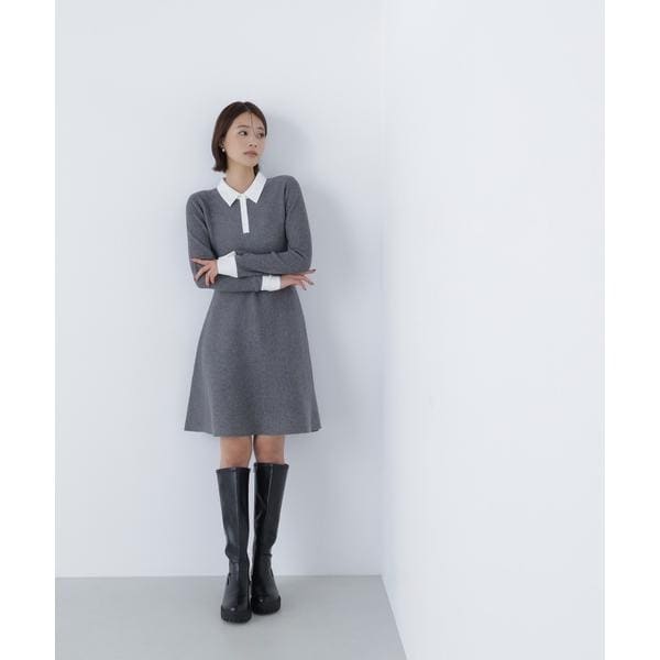 ナチュラルビューティーベーシック（NATURAL BEAUTY BASIC）/シャツカラーミニニットワンピース