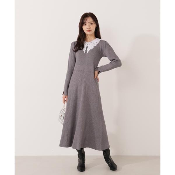 プロポーション ボディドレッシング（PROPORTION BODY DRESSING）/レース襟付きニットワンピース