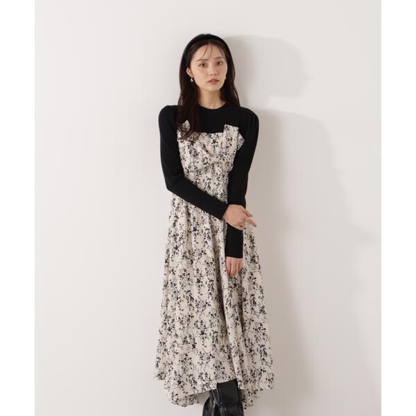 プロポーション ボディドレッシング（PROPORTION BODY DRESSING）/フロントリボン花柄ドッキングワンピース　26SS