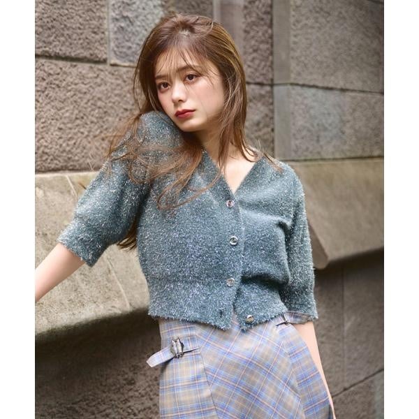 ジル バイ ジル スチュアート（JILL by JILL STUART）/ラメフェザー半袖カーディガン