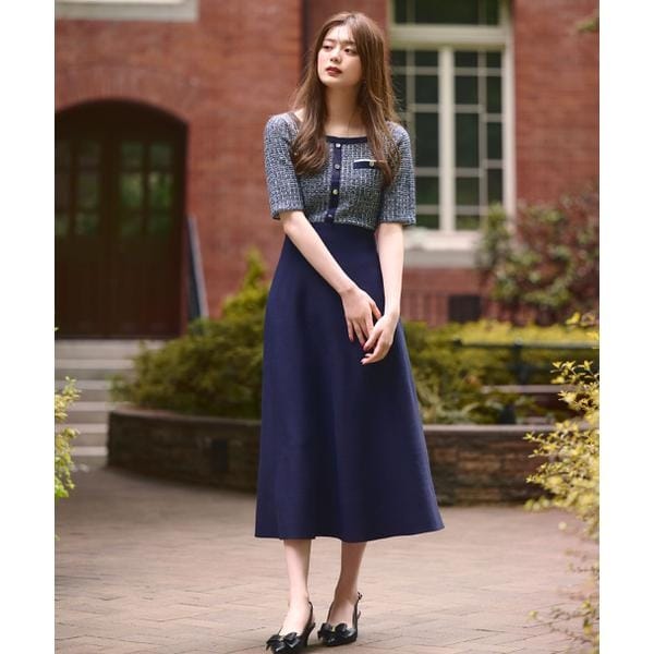 ジル バイ ジル スチュアート（JILL by JILL STUART）/ミックスツイード切替ニットワンピース