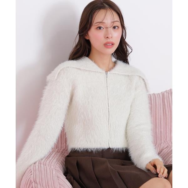 ジル バイ ジル スチュアート（JILL by JILL STUART）/ラメフェザービッグカラーニットブルゾン