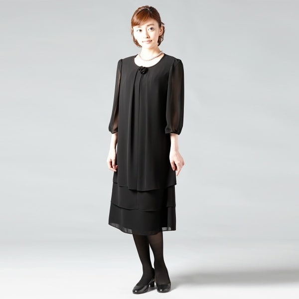 ソリテール/【夏用ブラックフォーマル】ウオッシャブル対応パフスリーブワンピース/喪服/レディース/礼服/法事