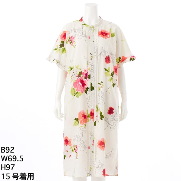 スーパーハッカフィーユ（super hakka feuille）/[15〜19号]コットンローンルシオール加工ブラーフラワープリント半袖ワンピース