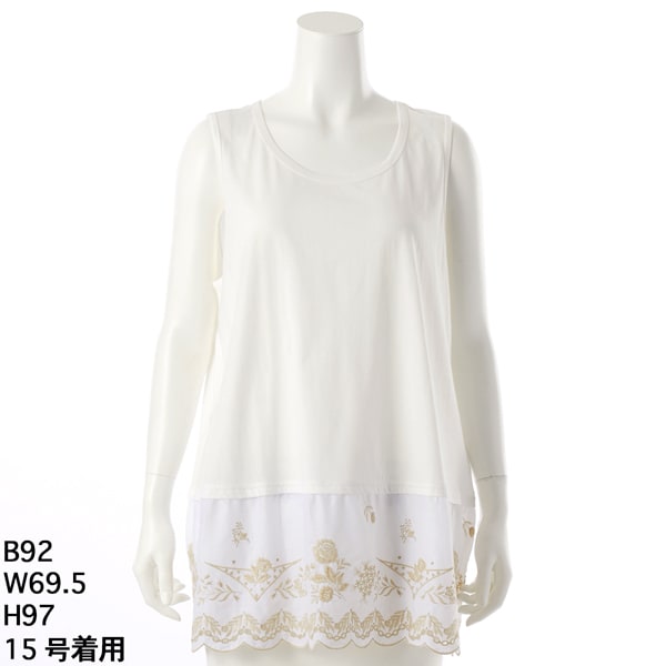 スーパーハッカフィーユ（super hakka feuille）/[15〜19号]30/−天竺+エンブロイダリーレースタンクトップチュニック