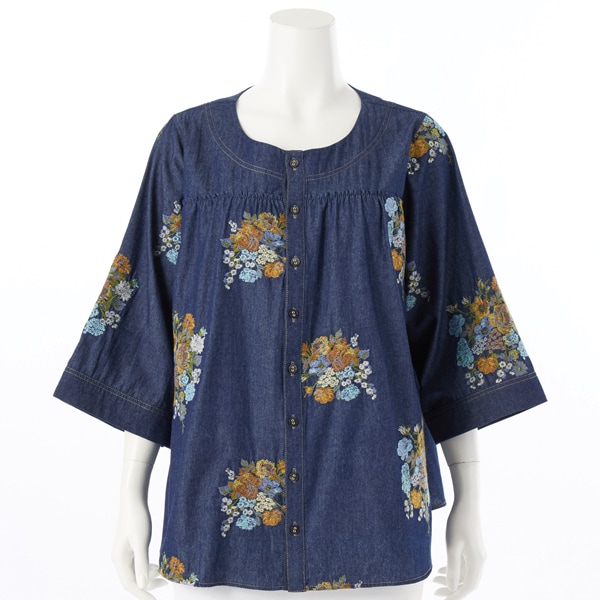 スーパーハッカフィーユ（super hakka feuille）/[15〜19号 ]デニム/ツイル ブロッサムクラスタ刺繍ブルゾンブラウス