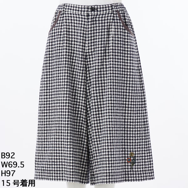 スーパーハッカフィーユ（super hakka feuille）/[15〜19号 ]フラワーワンポイント刺繍 コットンブロークンドビーチェックガウチョパンツ