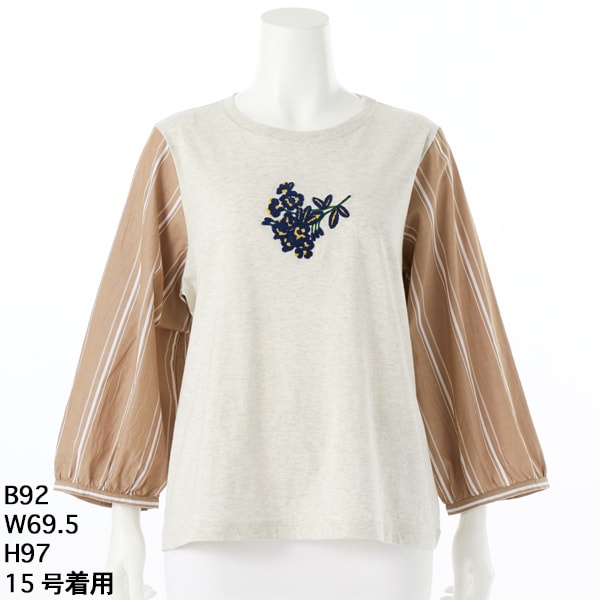 スーパーハッカフィーユ（super hakka feuille）/[15〜19号 ]ギザコンパクトブロード+天竺 フラワーシェニールさがら刺繍カットソー