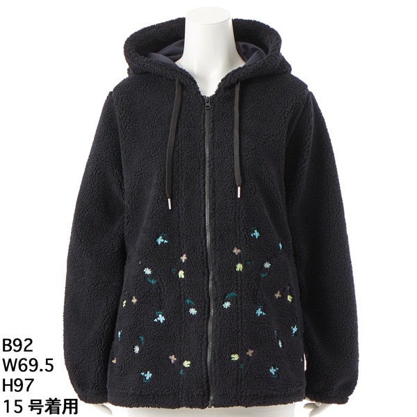 スーパーハッカフィーユ（super hakka feuille）/[15〜19号]レトロフラワー刺繍ボアフーディブルゾン(裏地付き)