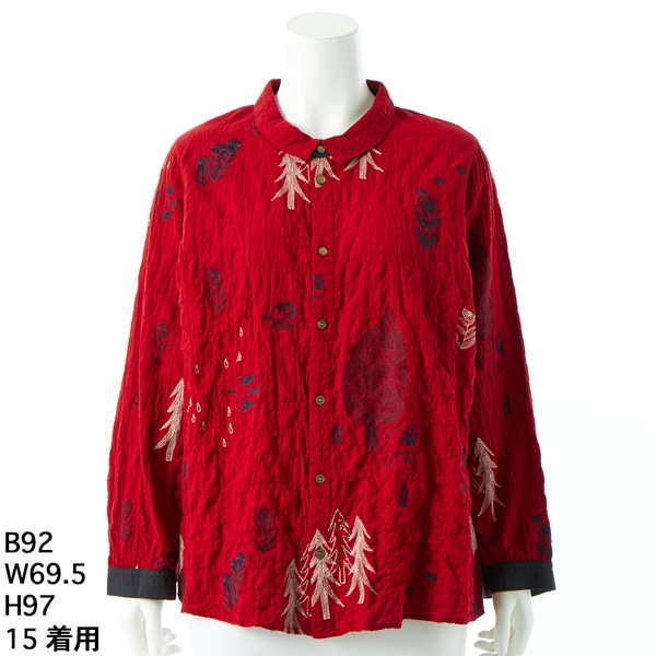 スーパーハッカフィーユ（super hakka feuille）/[15〜19号]SUPER HAKKA×保坂優子 コットンシャーリング「森と暮らす」刺繍ブラウス