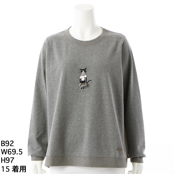 スーパーハッカフィーユ（super hakka feuille）/[15〜19号]SUPER HAKKA×保坂優子 「このドレス」プリント+刺繍スウェット トレーナー