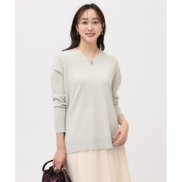 アンタイトル（UNTITLED）/【薄手ゆったり体型カバー】ドライレーヨン Vネックニット