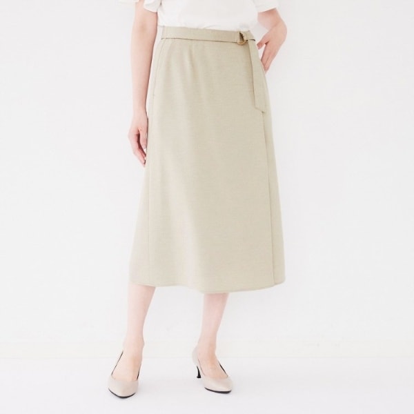 アンタイトル（UNTITLED）/【軽い素材感ウエスト後ろゴム仕様】巻き風Aラインスカート