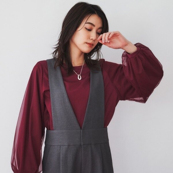 アンタイトル（UNTITLED）/【洗えるすっきり丈きれいめ】ストレッチポンチ袖チュールカットソー