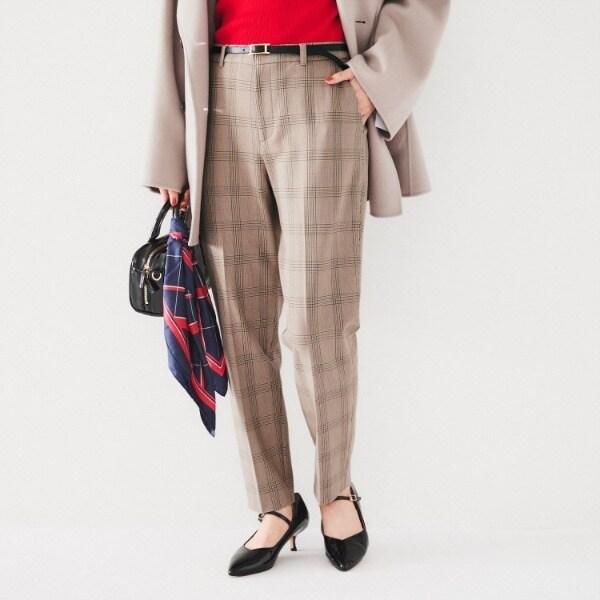 アンタイトル（UNTITLED）/【裏起毛後ろウエストゴム日本製】タックなしテーパードパンツ