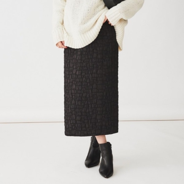 アンタイトル（UNTITLED）/【後ろウエストゴム日本製洗える】ブロック柄ジャカードナロースカート