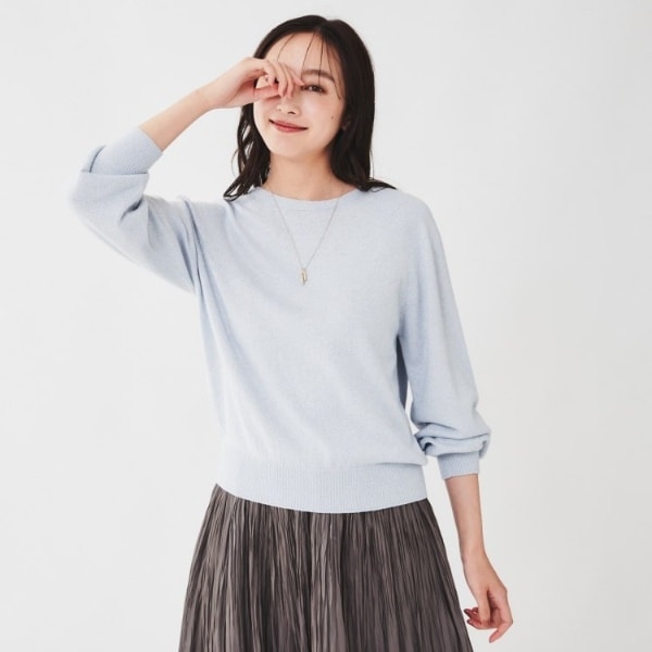 アンタイトル（UNTITLED）/【日本製オンオフ使える】ラメ混パフスリーブプルオーバーニット