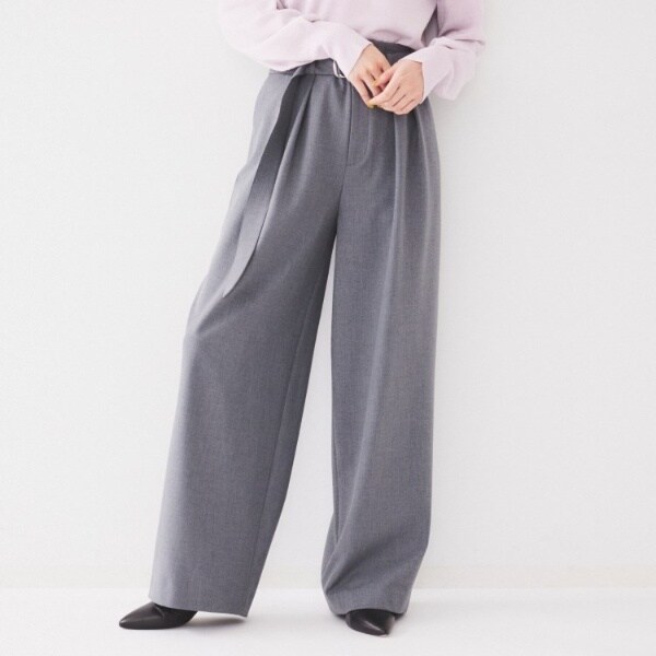 アンタイトル（UNTITLED）/【フルレングス後ろウエストゴム】ダブルタック ハイウエストワイドパンツ