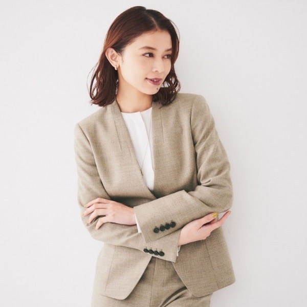 アンタイトル（UNTITLED）/【日本製通勤スーツ】ウーステッドフラノ カラーレスジャケット