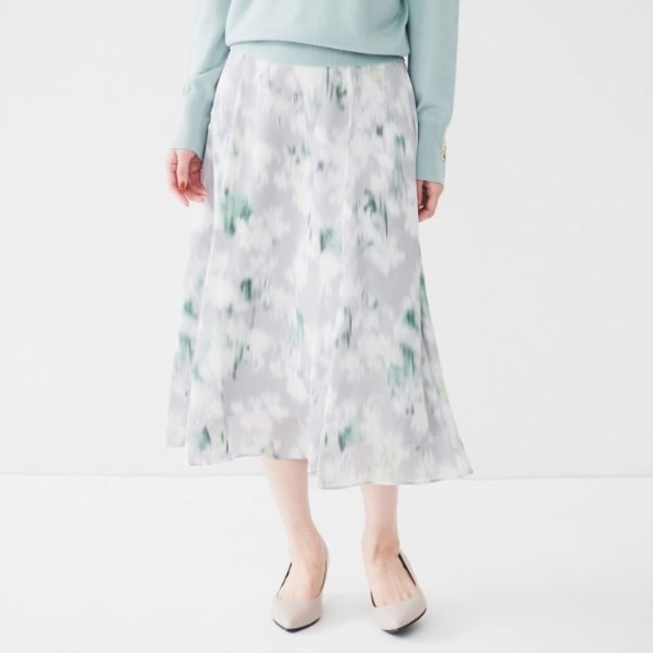 アンタイトル（UNTITLED）/【後ろウエストゴム花柄】ぼかしフラワー プリントスカート