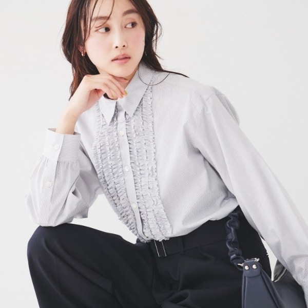 アンタイトル（UNTITLED）/【コットン100前開きボタン】フロントフリルシャツ