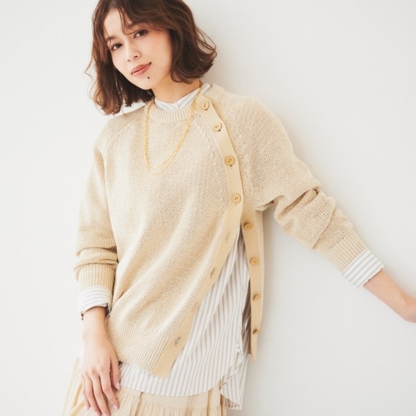 アンタイトル（UNTITLED）/【手洗い可春夏素材】ミックスカラー プルオーバーニット