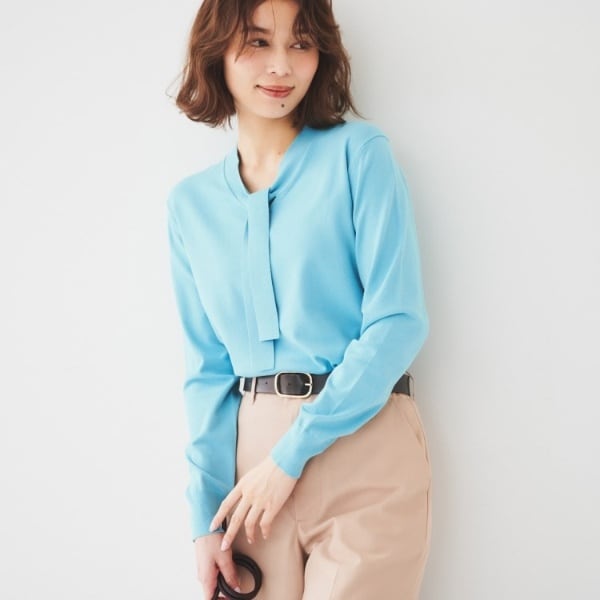 アンタイトル（UNTITLED）/【アンサンブル可能】ボウタイ 配色プルオーバーニット