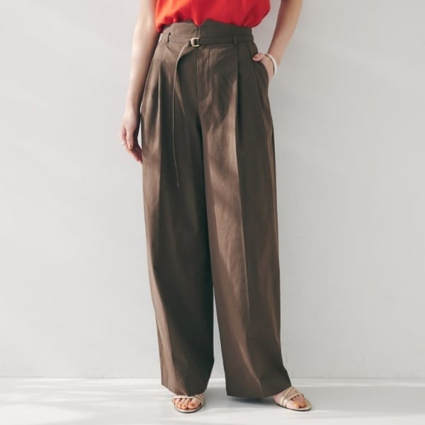 アンタイトル（UNTITLED）/【セットアップ可能／オンオフ】ラミー混 タックワイドパンツ