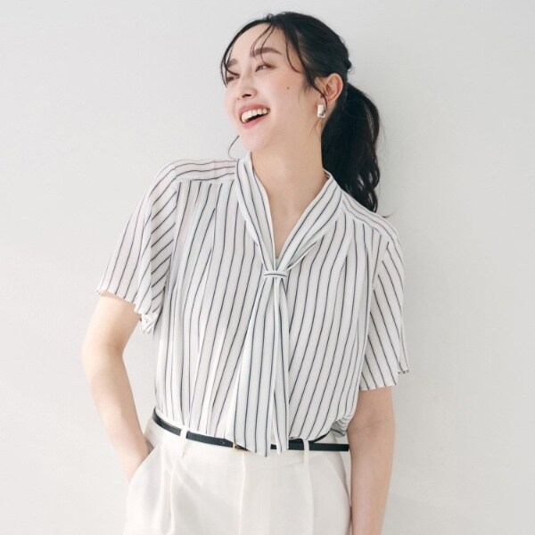 アンタイトル（UNTITLED）/【通勤オフィス二の腕カバー】ボウタイブラウス