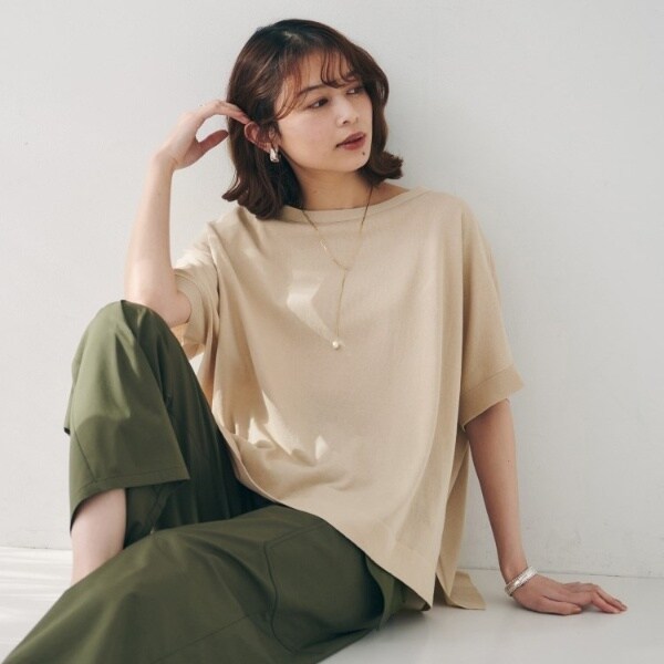 アンタイトル（UNTITLED）/【体型カバー手洗い可】コットンリネン ワイドプルオーバーニット