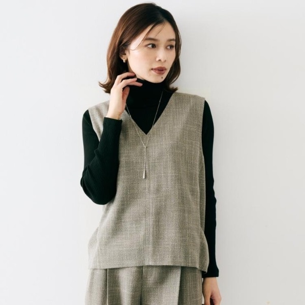 アンタイトル（UNTITLED）/【重ね着レイヤードにセットアップ可】梳毛調合繊Vネックベスト