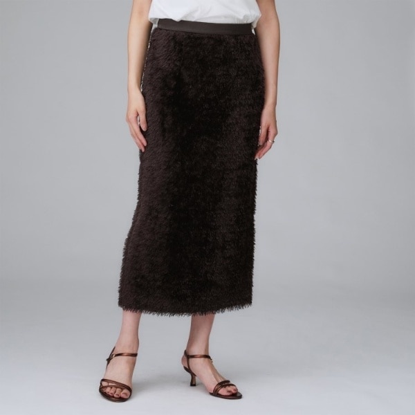 アンタイトル（UNTITLED）/【後ろウエストゴム洗えるタイト】シャギーナロースカート