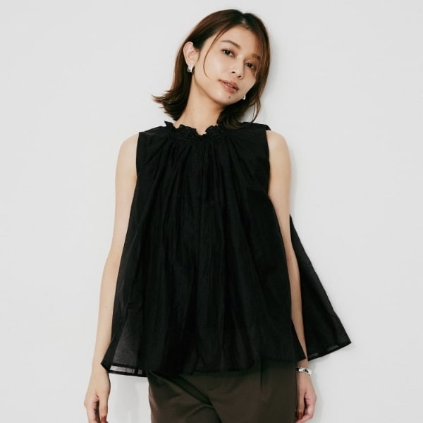 アンタイトル（UNTITLED）/【MARILYN MOON】シアースターチドコットンギャザーブラウス