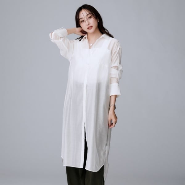 アンタイトル（UNTITLED）/【レイヤード重ね着前開きボタン】シアーロングシャツ