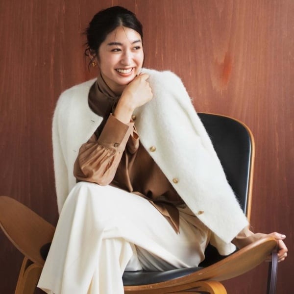 アンタイトル（UNTITLED）/【ジャケット風メタルボタン】アルパカ混シャギーカーディガン