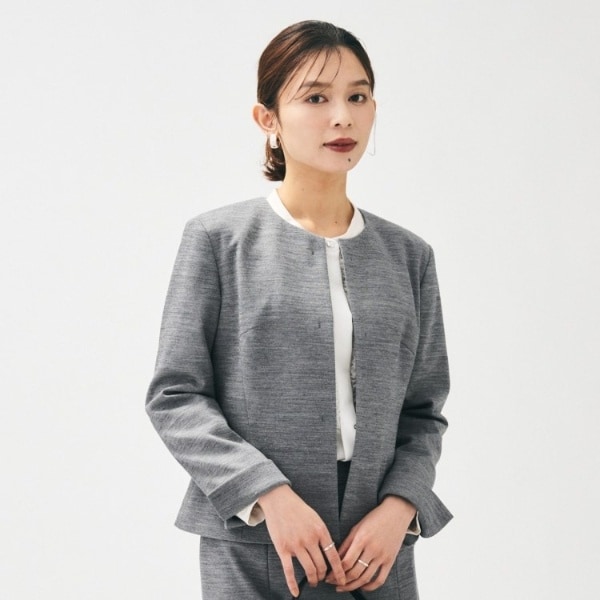 アンタイトル（UNTITLED）/【洗えるスーツ／ストレッチ】ウール混ジャージ ノーカラージャケット