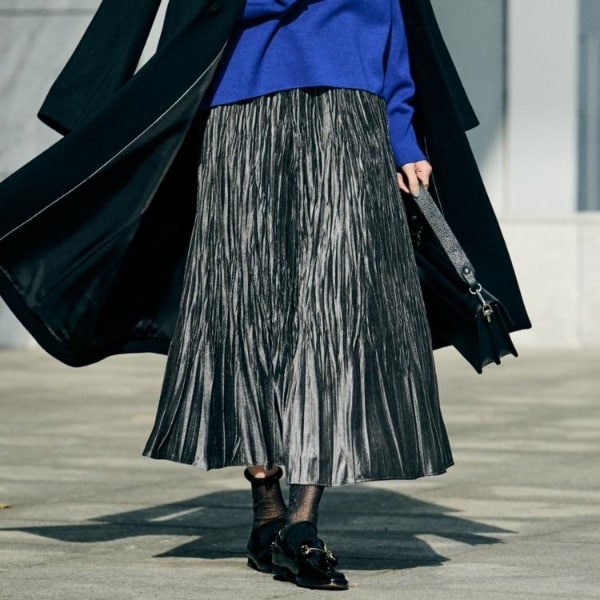 アンタイトル（UNTITLED）/【ウエストゴム／着映え】ランダムプリーツベロアスカート