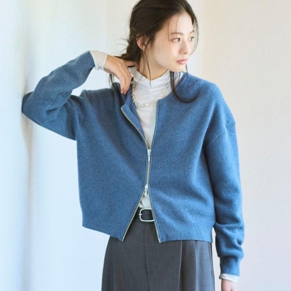 アンタイトル（UNTITLED）/【ゆったりサイズ着丈短め】ジップニットカーディガン