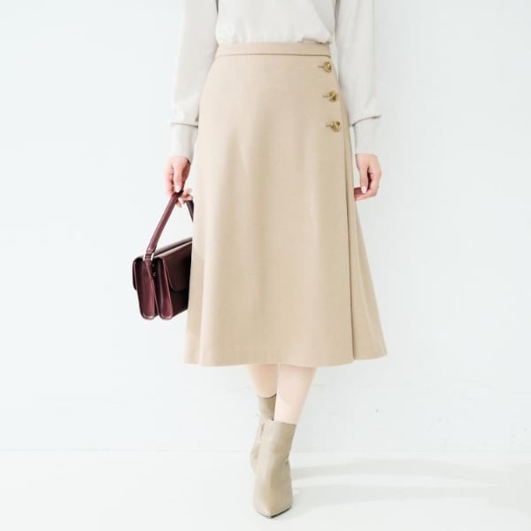 アンタイトル（UNTITLED）/【ウール100ミモレ丈】ミルドスムースフレアスカート